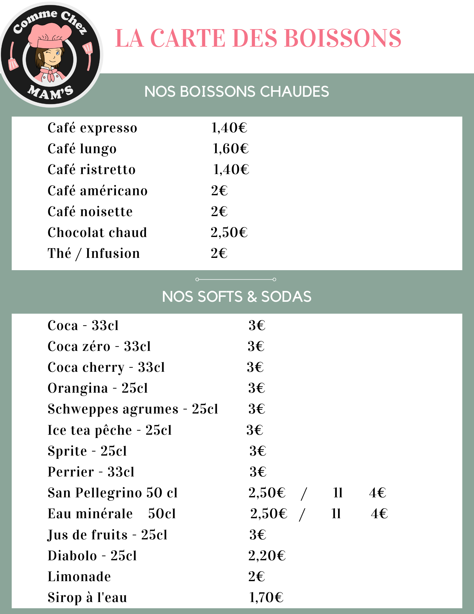 Notre service bar – Comme Chez Mam's